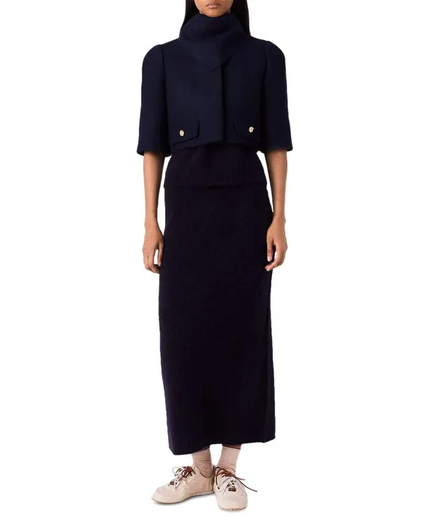 Maje Collarless Short Sleeve Crop Jacket