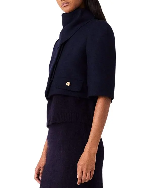 Maje Collarless Short Sleeve Crop Jacket