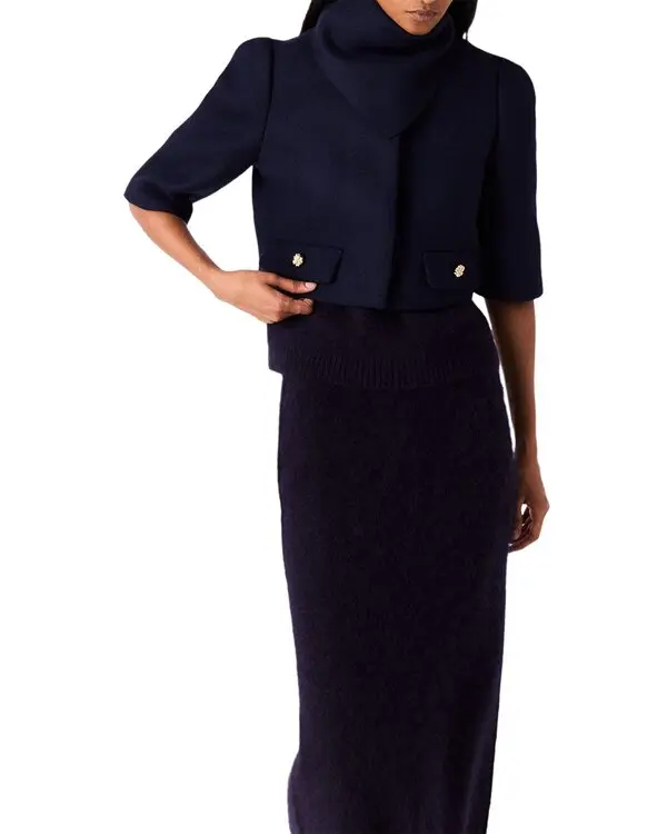 Maje Collarless Short Sleeve Crop Jacket