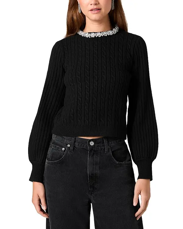 French Connection Avea Embellished Neck Cable Knit Sweater