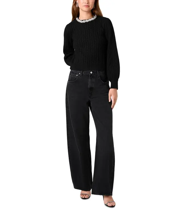French Connection Avea Embellished Neck Cable Knit Sweater