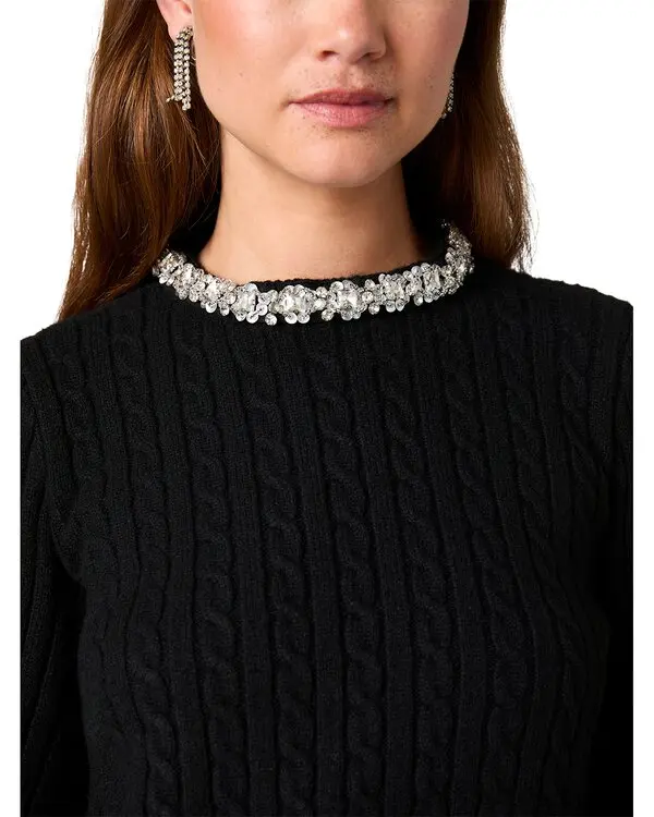 French Connection Avea Embellished Neck Cable Knit Sweater