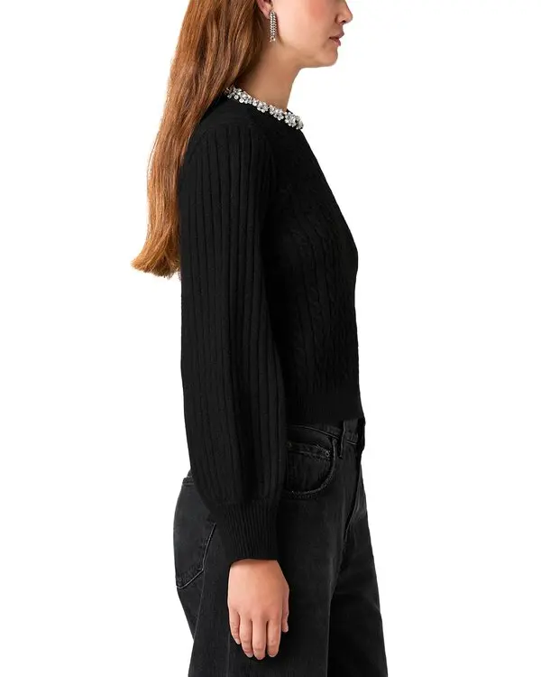 French Connection Avea Embellished Neck Cable Knit Sweater