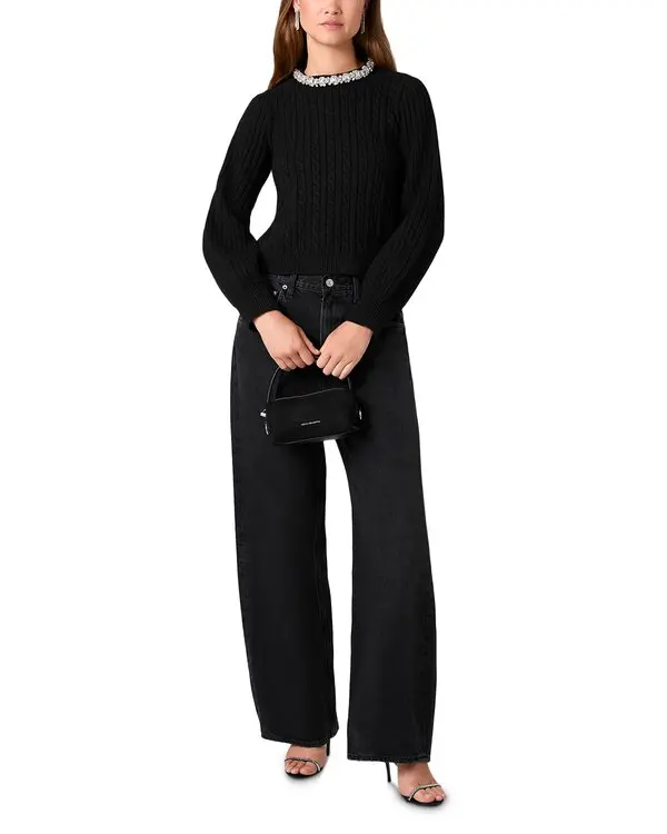 French Connection Avea Embellished Neck Cable Knit Sweater