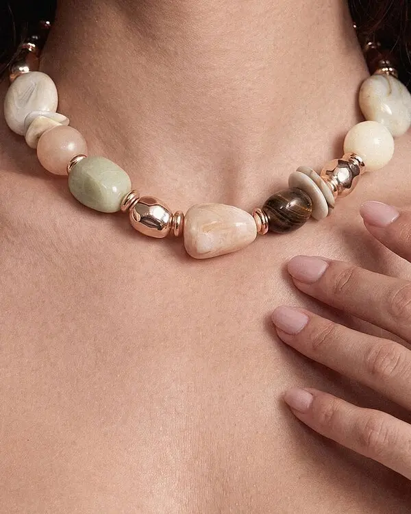 Ettika Serene Stone Gemstone Beaded Collar Necklace, 15.5-18.5