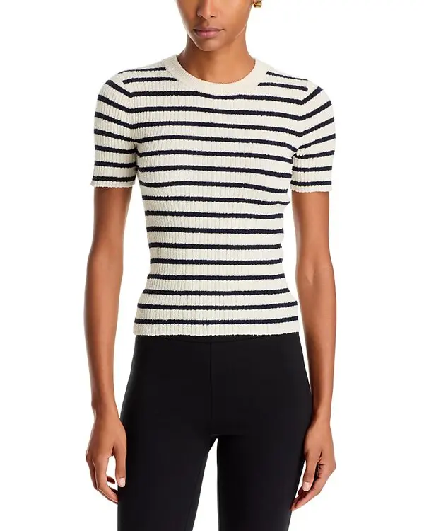 FRAME The Striped Cotton Blend Tee - Cream Multi