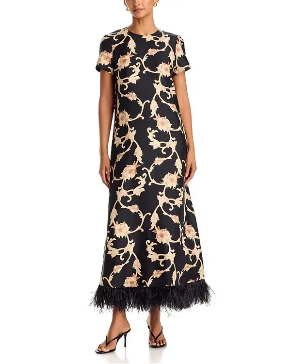 La DoubleJ Silk Feather Hem Swing Dress - Buttercup Placée