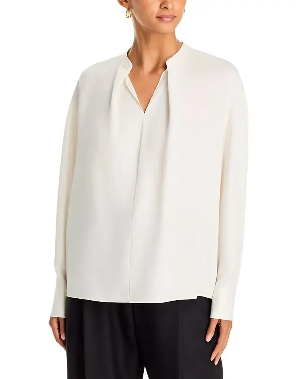 Theory Silk Soft Pleat Neck Top - Ivory
