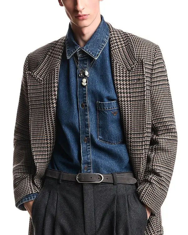 Emporio Armani Wool Blend Prince Of Wales Tweed Coat - Grey