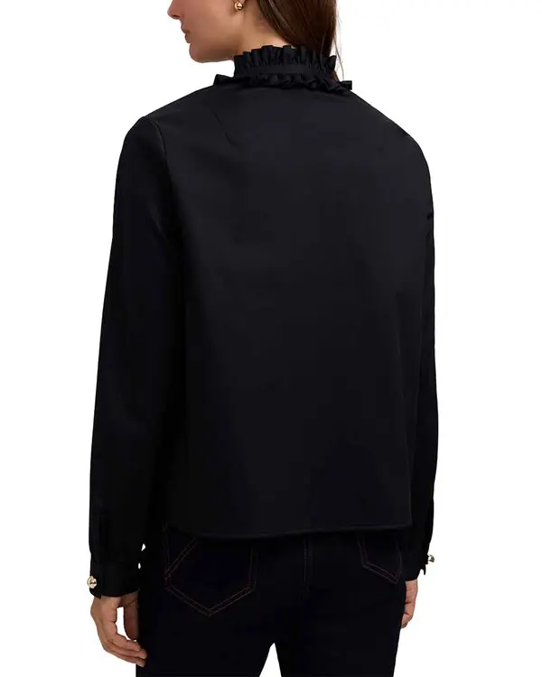 Foxcroft Colette Ruffle Trim Sateen Blouse - Black