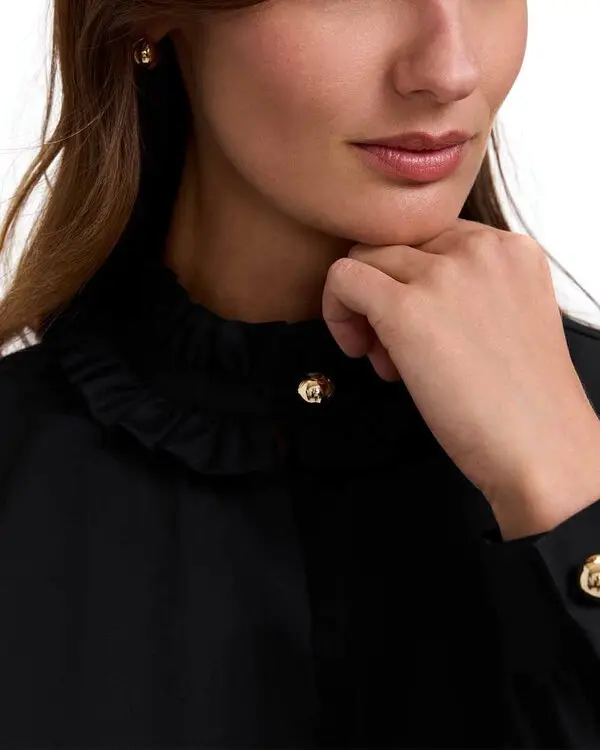 Foxcroft Colette Ruffle Trim Sateen Blouse - Black