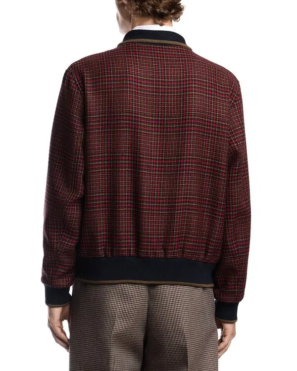 Emporio Armani Wool Plaid Tweed Bomber Jacket