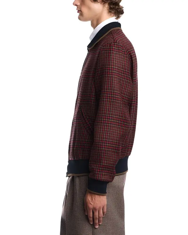 Emporio Armani Wool Plaid Tweed Bomber Jacket