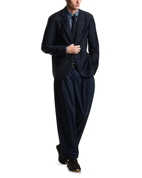 Emporio Armani Single Breasted Virgin Wool & Silk Satin Blazer - Navy