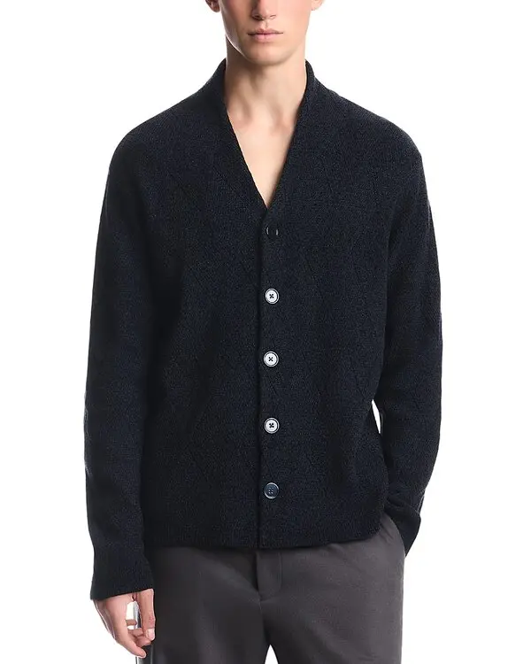 Emporio Armani Virgin Wool Blend Cardigan With Rib Details