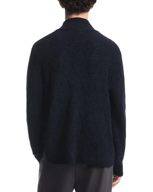 Emporio Armani Virgin Wool Blend Cardigan With Rib Details