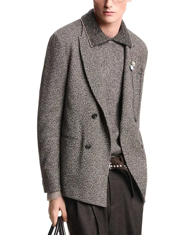 Emporio Armani Double Breasted Cotton Blend Mouline Jersey Blazer