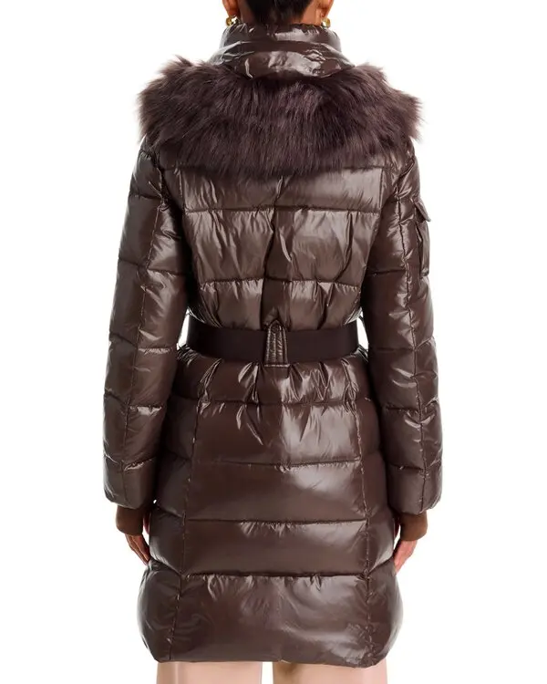 Aqua Faux Fur Trimmed Hooded Puffer Coat Exclusive - Espresso/brown