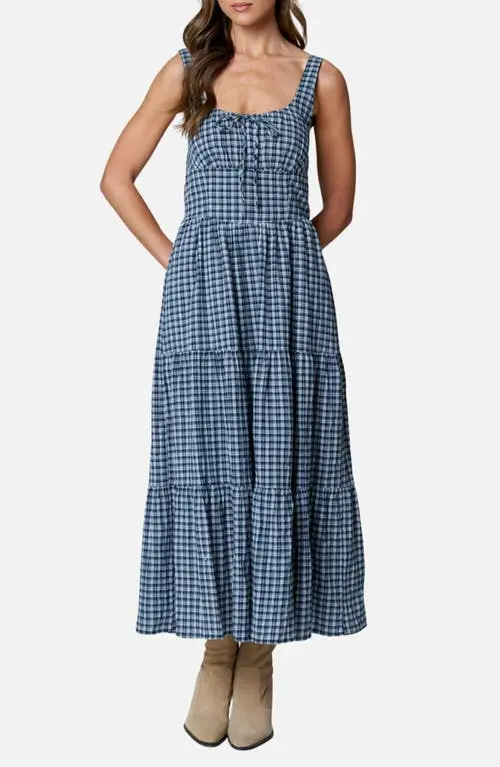 BLU PEPPER Plaid Sleeveless Tiered Midi Dress