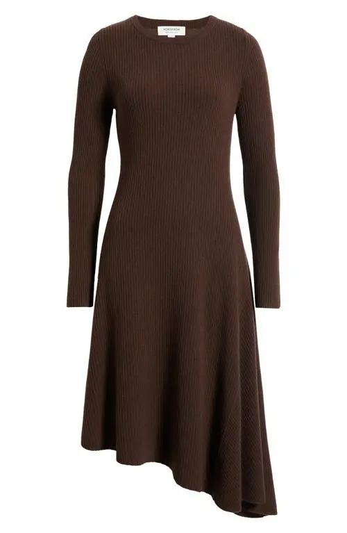Nordstrom Asymmetric Wool & Cashmere Ribbed Midi Sweater Dress - Brown Mole