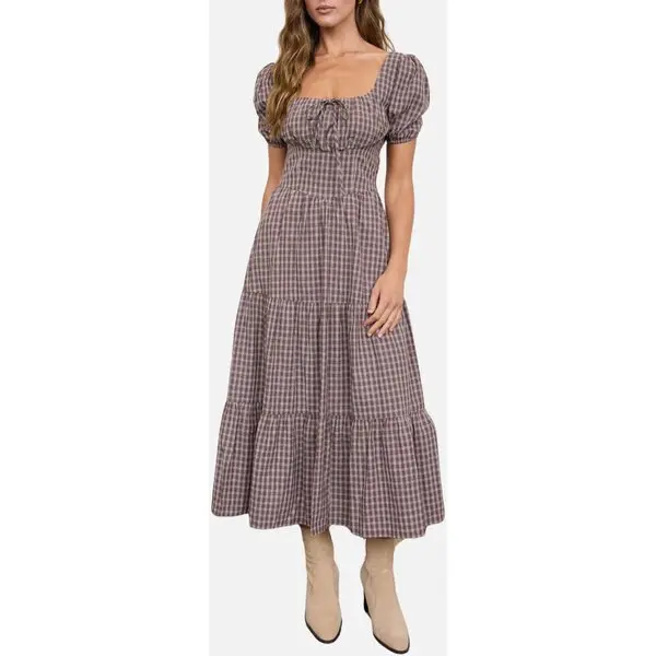 BLU PEPPER Gingham Tiered Maxi Dress