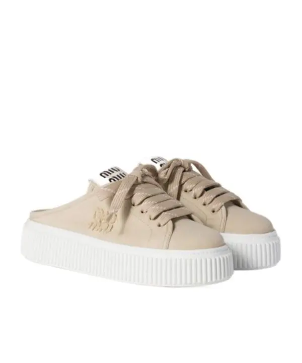 Miu Miu Denim Sneaker Mules - Beige