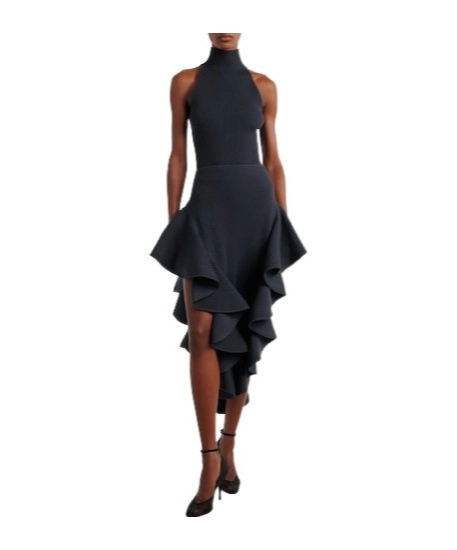 Alaïa Ribbed-knit Ruffled Wool-blend Midi Skirt