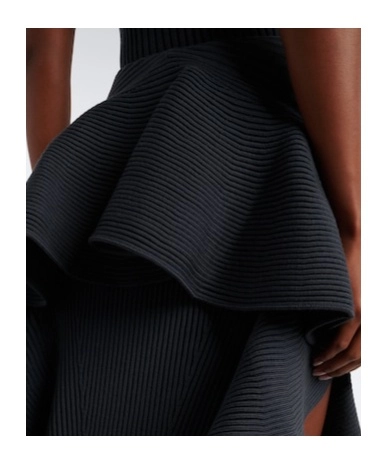 Alaïa Ribbed-knit Ruffled Wool-blend Midi Skirt