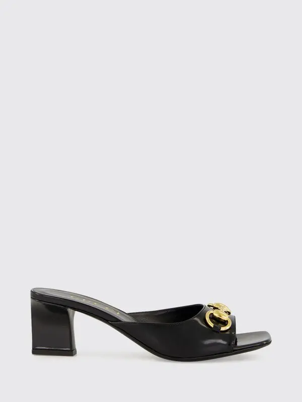Gucci Signora Brushed Calfskin Mules With Horsebit Detail And Mid Heel - Black