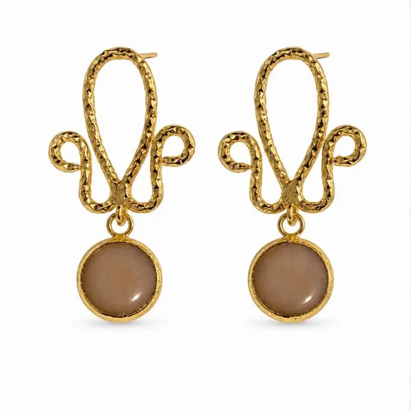 BY OZGE Neutrals/ Earth Harmony Taupe Natural Stone Sculptural Brass Drop Earrings Neutrals - Gold