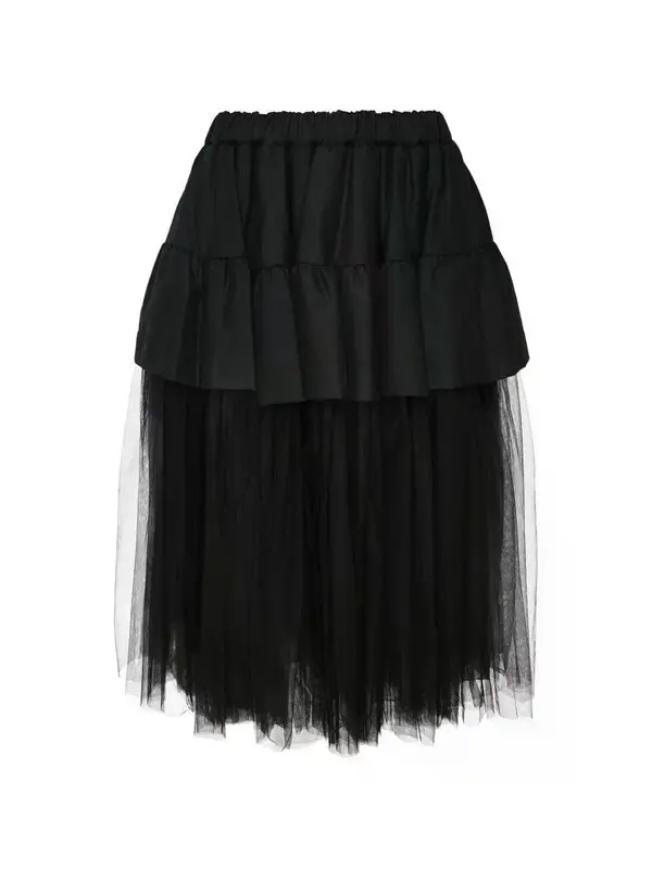 Noir Kei Ninomiya Ruffled Tulle-panelled Midi Skirt - Black