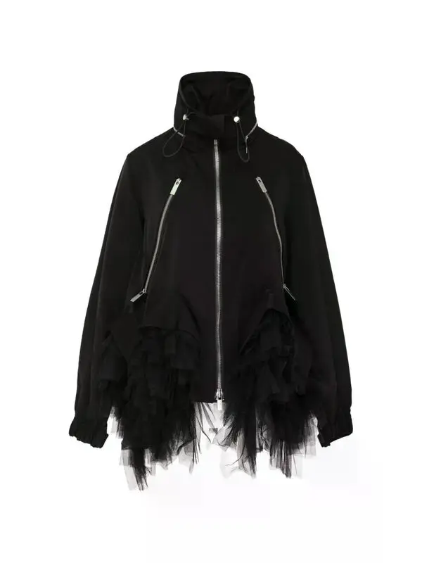 Noir Kei Ninomiya Tulle-ruffled Zip-up Jacket - Black