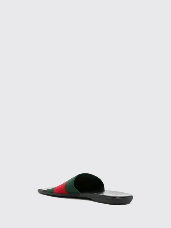 Gucci Canvas Slide Sandals With Signature Web Stripe And Square Toe - Black