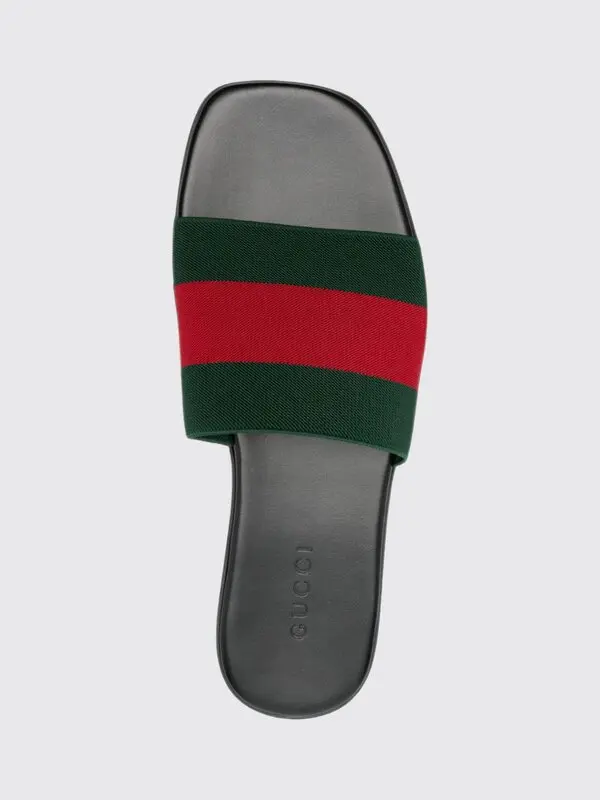 Gucci Canvas Slide Sandals With Signature Web Stripe And Square Toe - Black