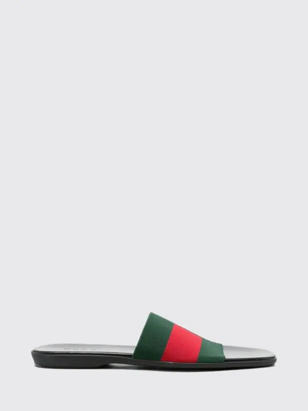 Gucci Canvas Slide Sandals With Signature Web Stripe And Square Toe - Black