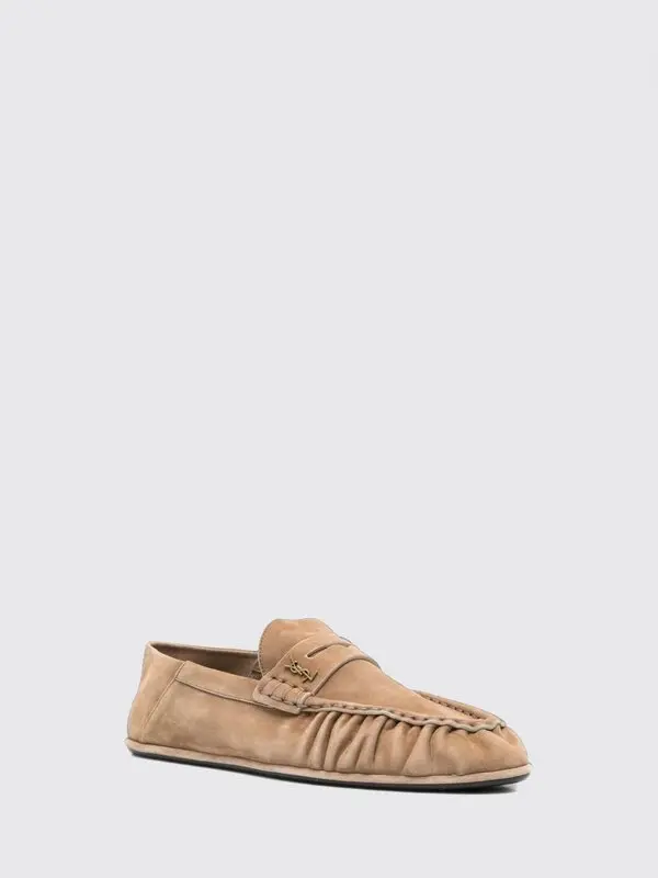 Saint Laurent Le Loafer Loafers In Suede Leather With Monogram - Cream