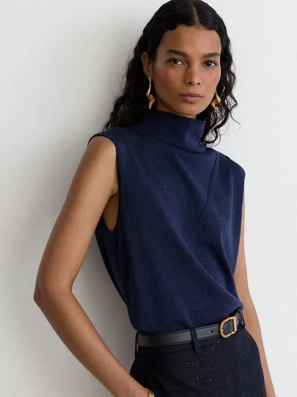 REISS Henry Wool-blend Metallic-knit Funnel-neck Vest