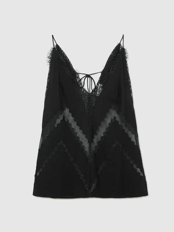 REISS Sisley Lace-trim Mesh-detail Cami Top