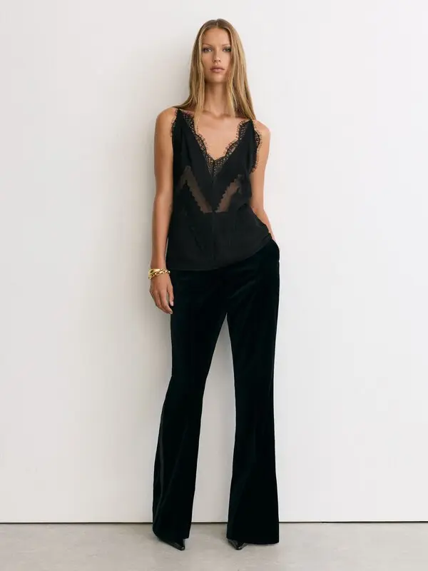 REISS Sisley Lace-trim Mesh-detail Cami Top