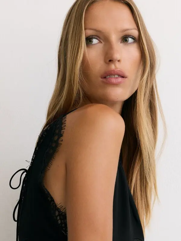 REISS Sisley Lace-trim Mesh-detail Cami Top
