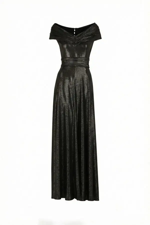 LUNA FASHION HOUSE Gray Off-shoulder Maxi Gown, Iris