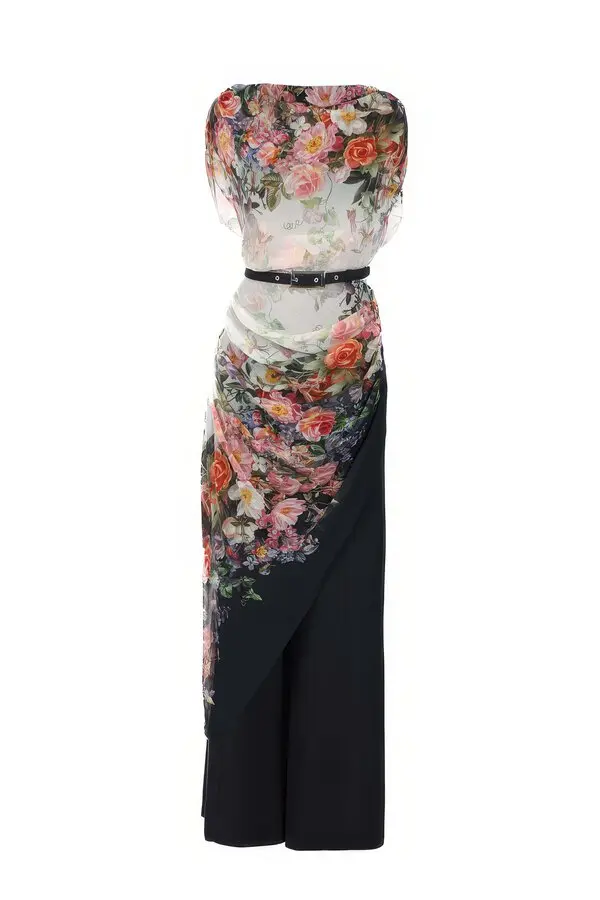 LUNA FASHION HOUSE Navy Floral Two Layer Jumpsuit, Tina - Blue