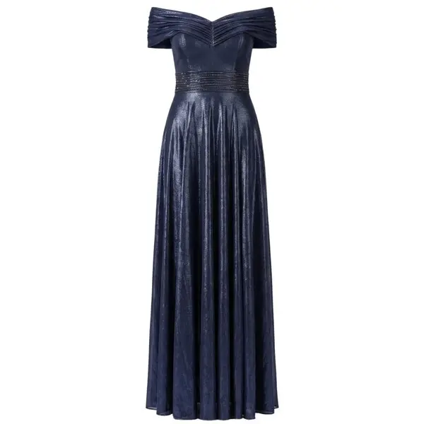 LUNA FASHION HOUSE Navy Off-shoulder Maxi Gown, Iris - Blue