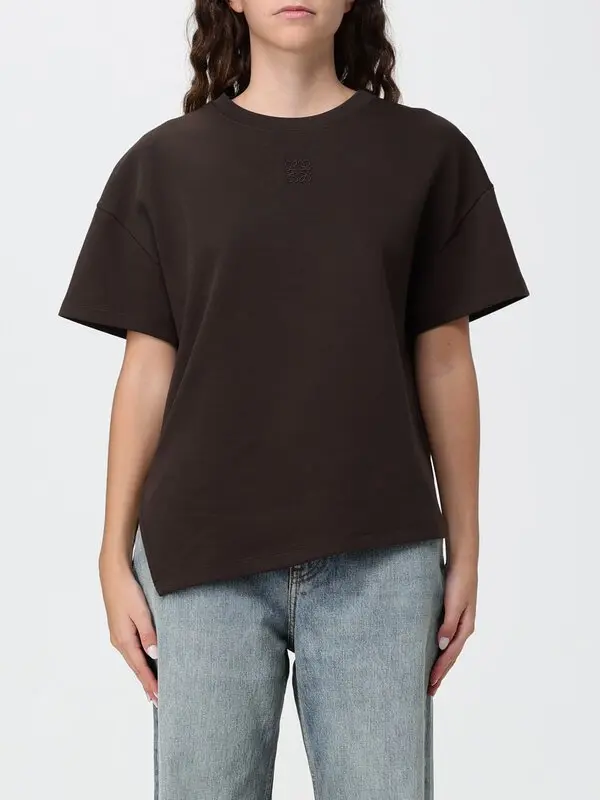 Loewe Asymmetrical Hem Cotton Crew-neck T-shirt With Short Sleeves - Brown