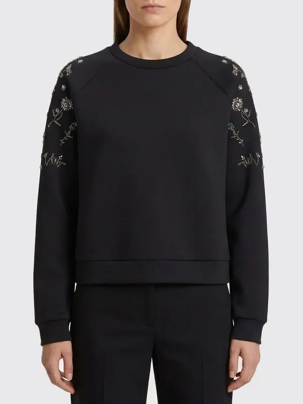 Max Mara Crew Neck Sweatshirt In Polyester With Rhinestones