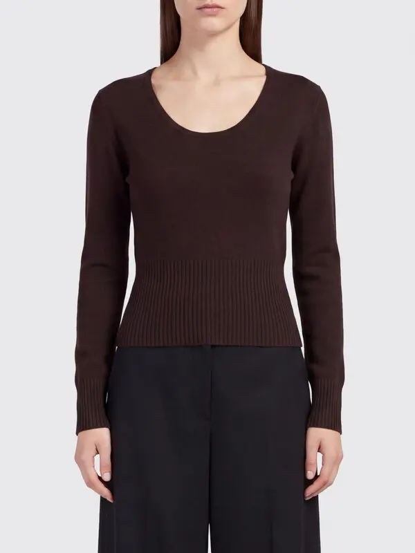 Max Mara Slim Fit Wool And Cashmere Crewneck Jumper With Ribbed Trims - Brown