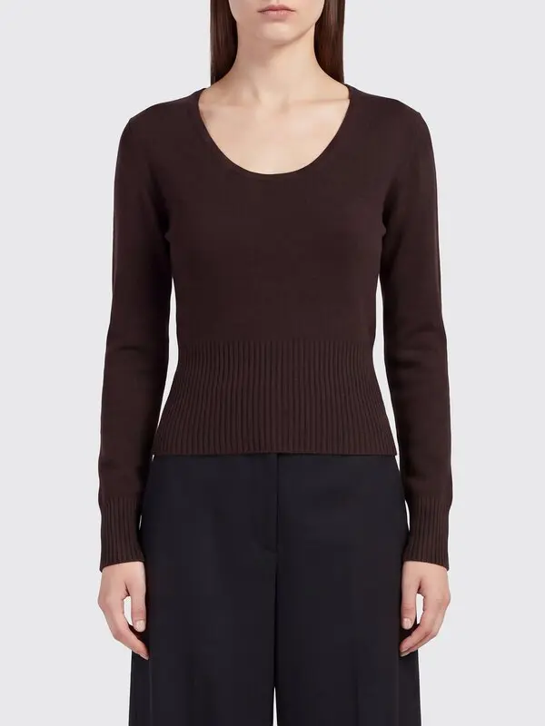 Max Mara Slim Fit Wool And Cashmere Crewneck Jumper With Ribbed Trims - Brown