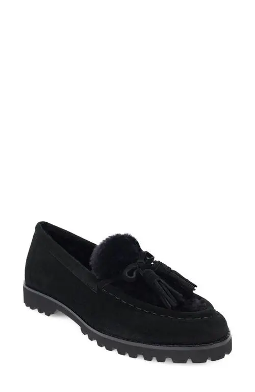 Pelle Moda Coraly 2 Leather Loafer With Genuine Shearling Trim - Black