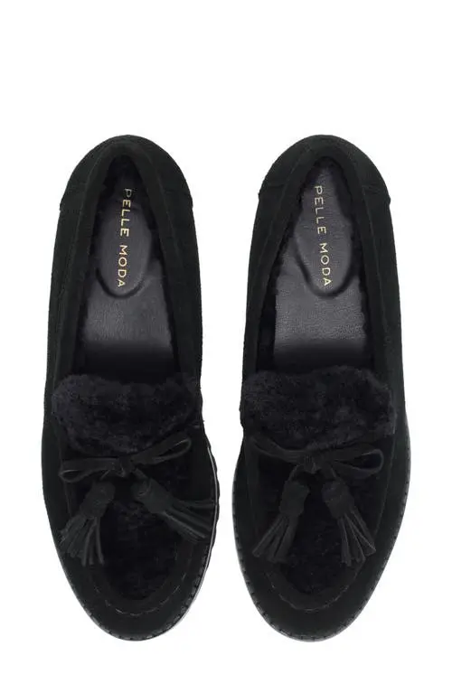 Pelle Moda Coraly 2 Leather Loafer With Genuine Shearling Trim - Black