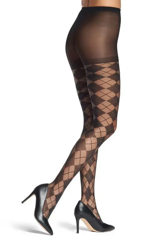 MEMOI Classic Argyle Sheer Tights - Black